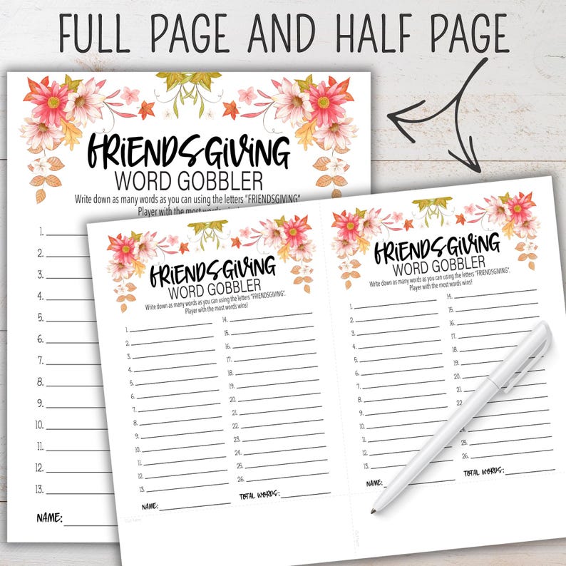 Friendsgiving Word Game | How Many Words Can You Make From ...