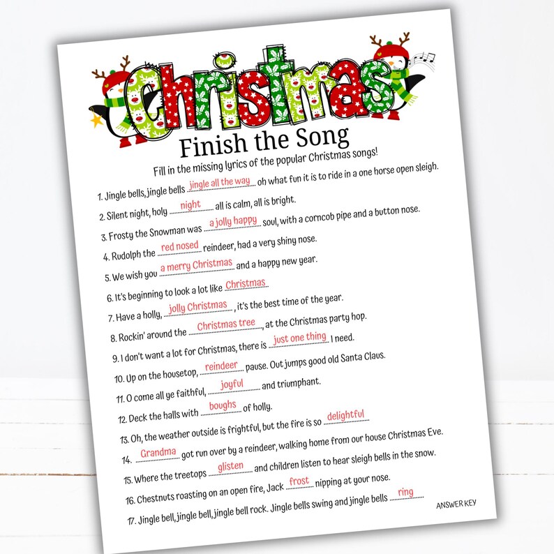Christmas Finish the Song Printable Game | Editable Finish the Lyric ...
