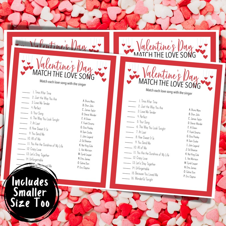 Valentines Love Songs Matching Game | Valentines Party Games | Holiday ...