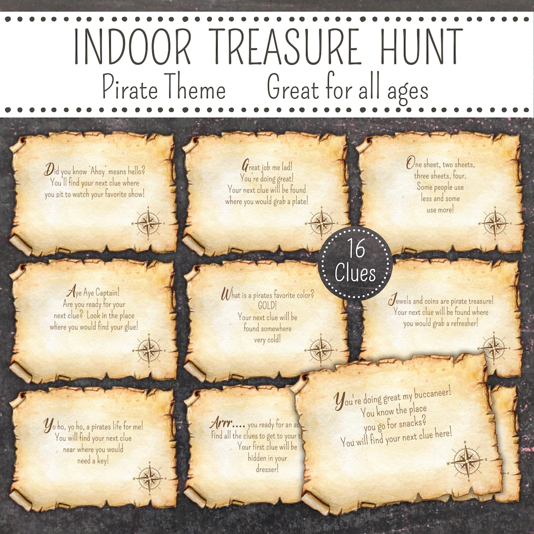 Ahoy! Printable Pirate Adventure Themed Indoor Scavenger Hunt Game ...
