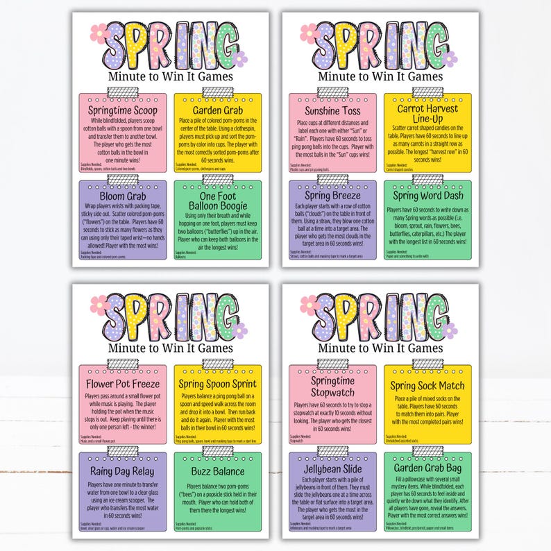 Printable Spring Minute to Win It Games Printable | Fun Spring ...