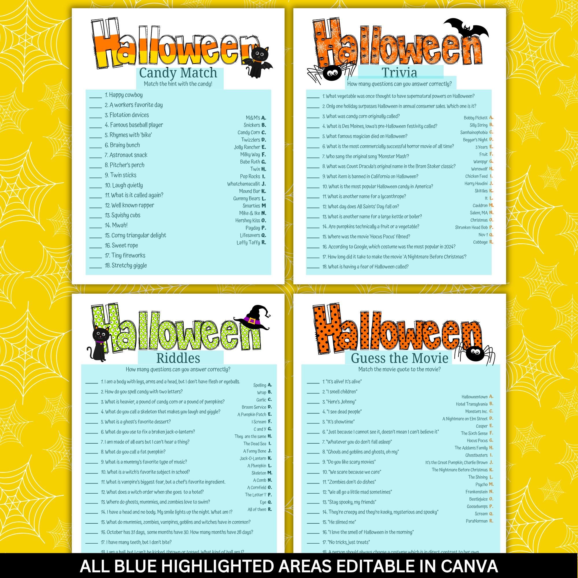 Printable Editable Halloween Game Bundle | Halloween Riddles | Guess ...