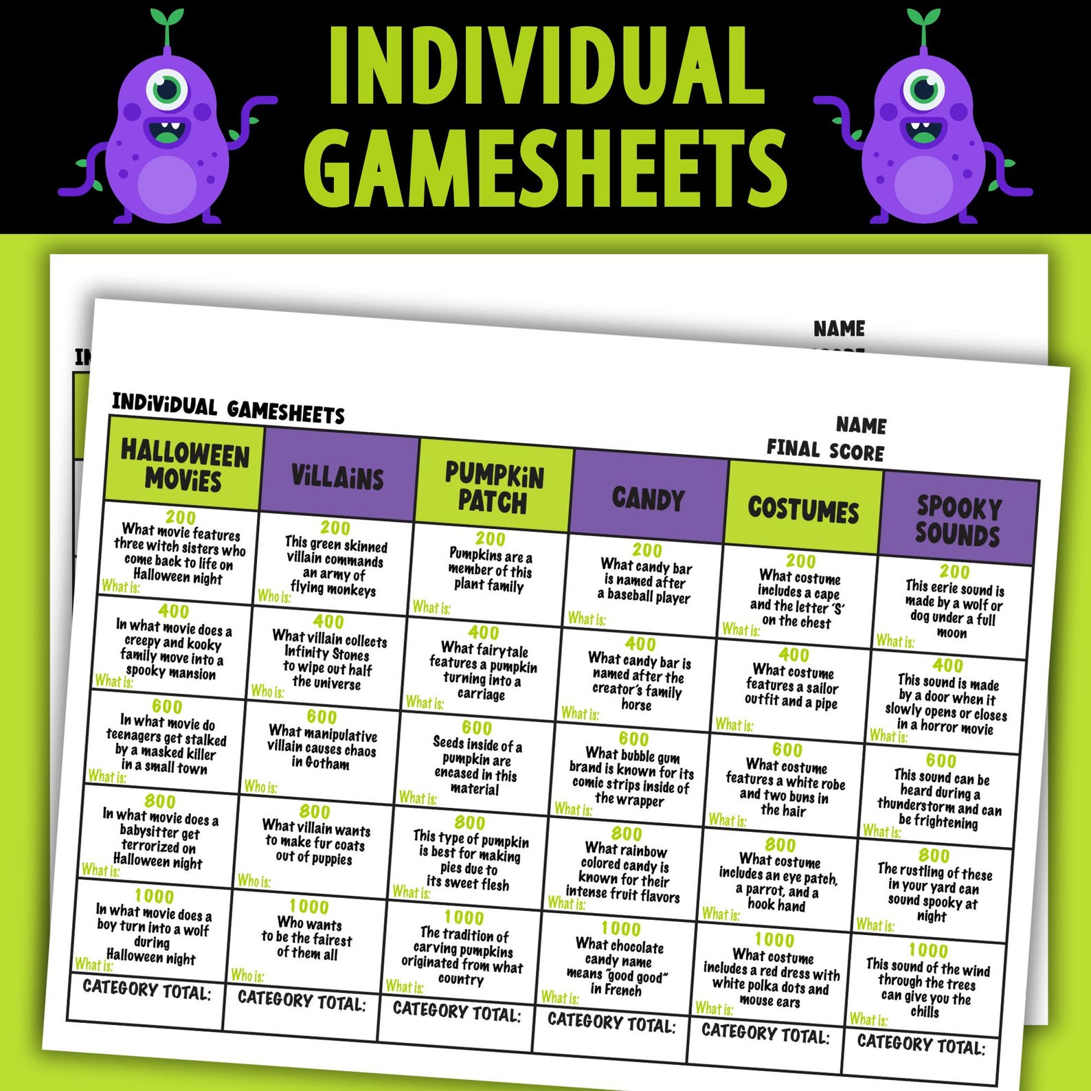 Halloween Jeoparty Game | Halloween Family Game | Printable Halloween ...