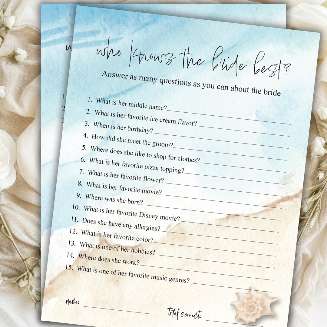 Printable Who Knows the Bride Best Game for Bridal Shower Wedding ...