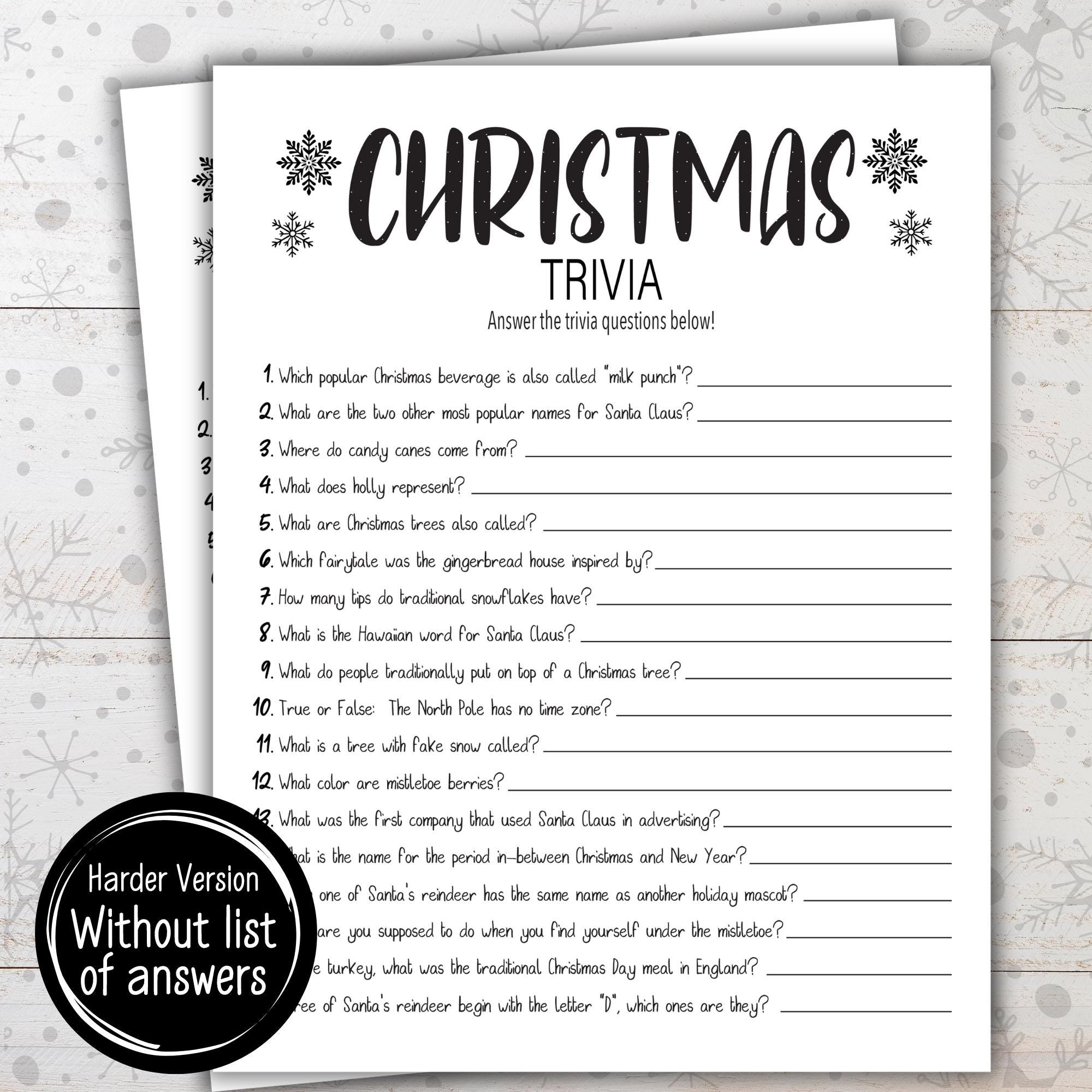 Christmas Printable Trivia Game | Christmas Gathering Game Night ...