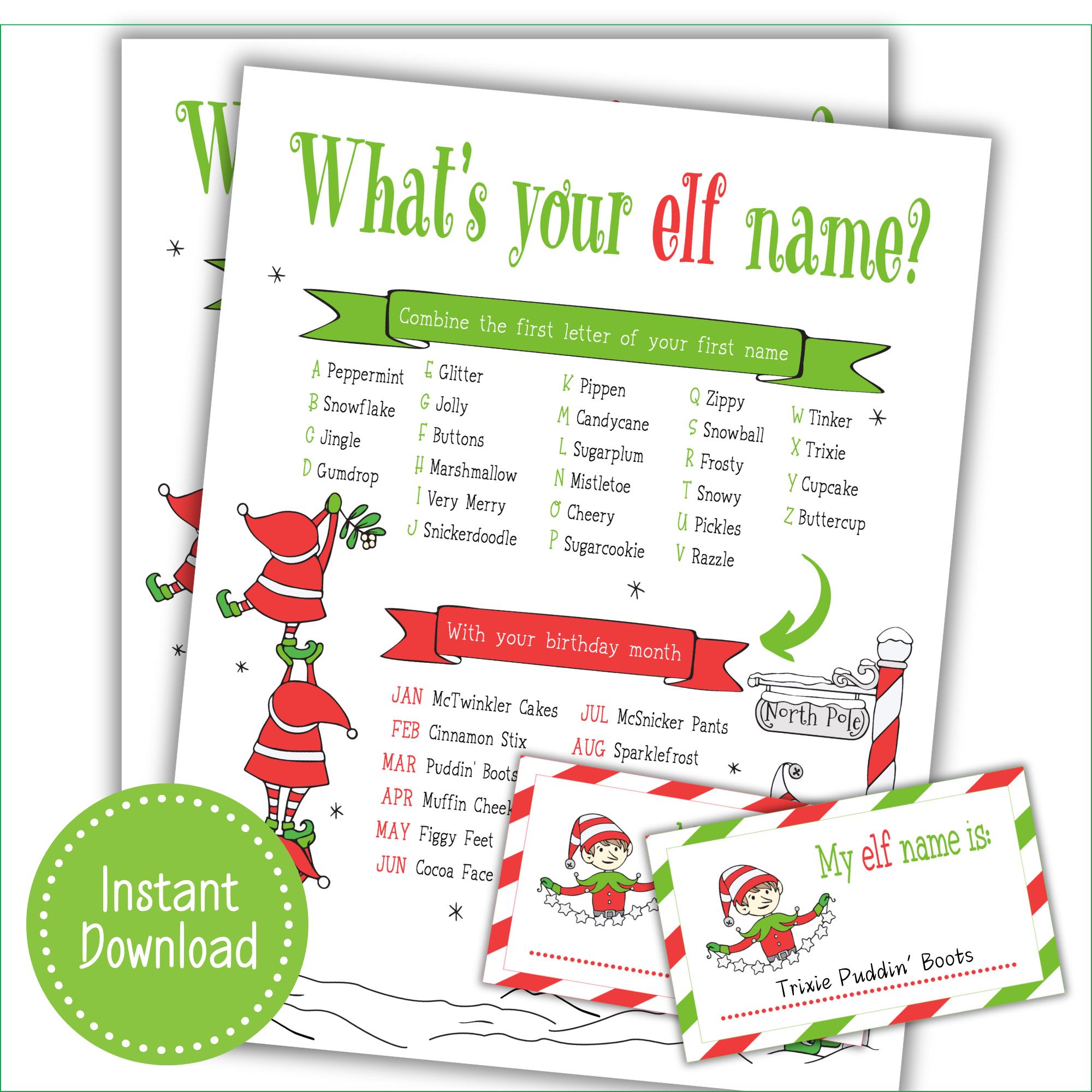 Christmas Elf Name Game Green and Red | Office Party Christmas Game ...