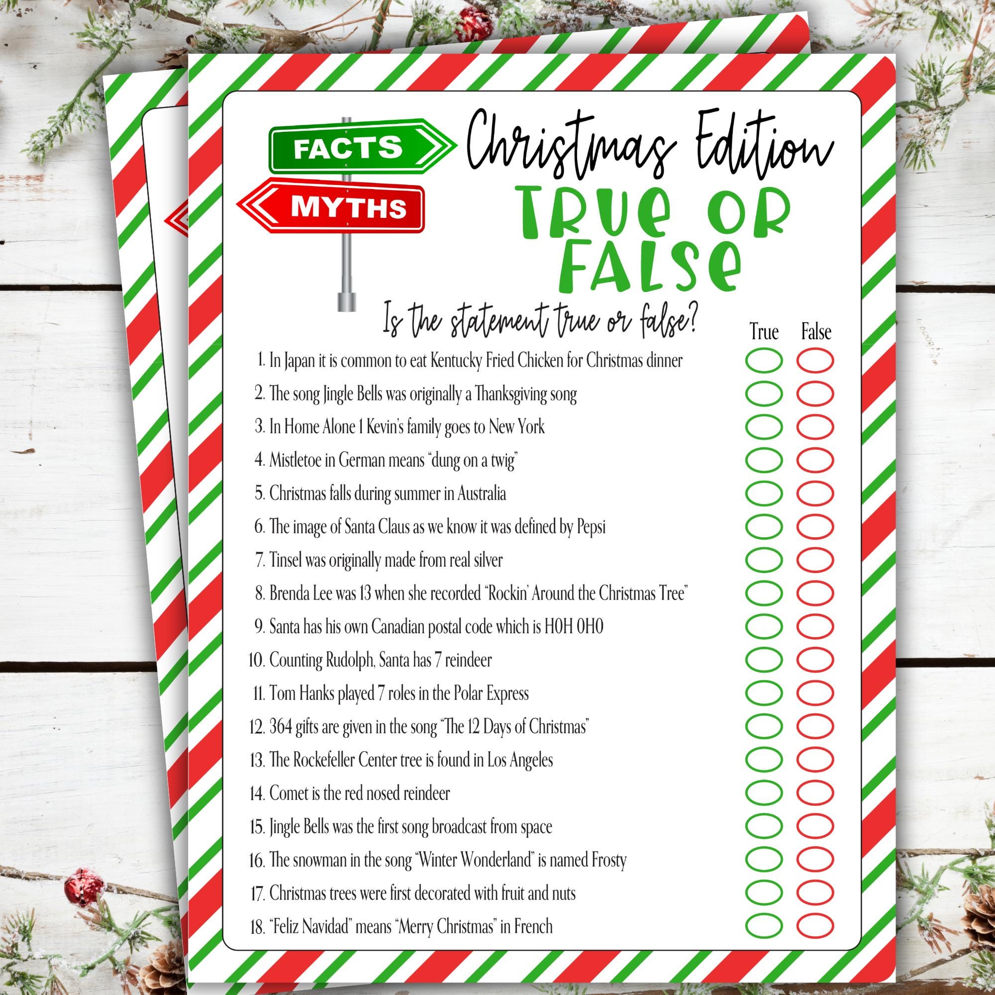 Christmas Edition True or False Game | Holiday Christmas Office Party ...
