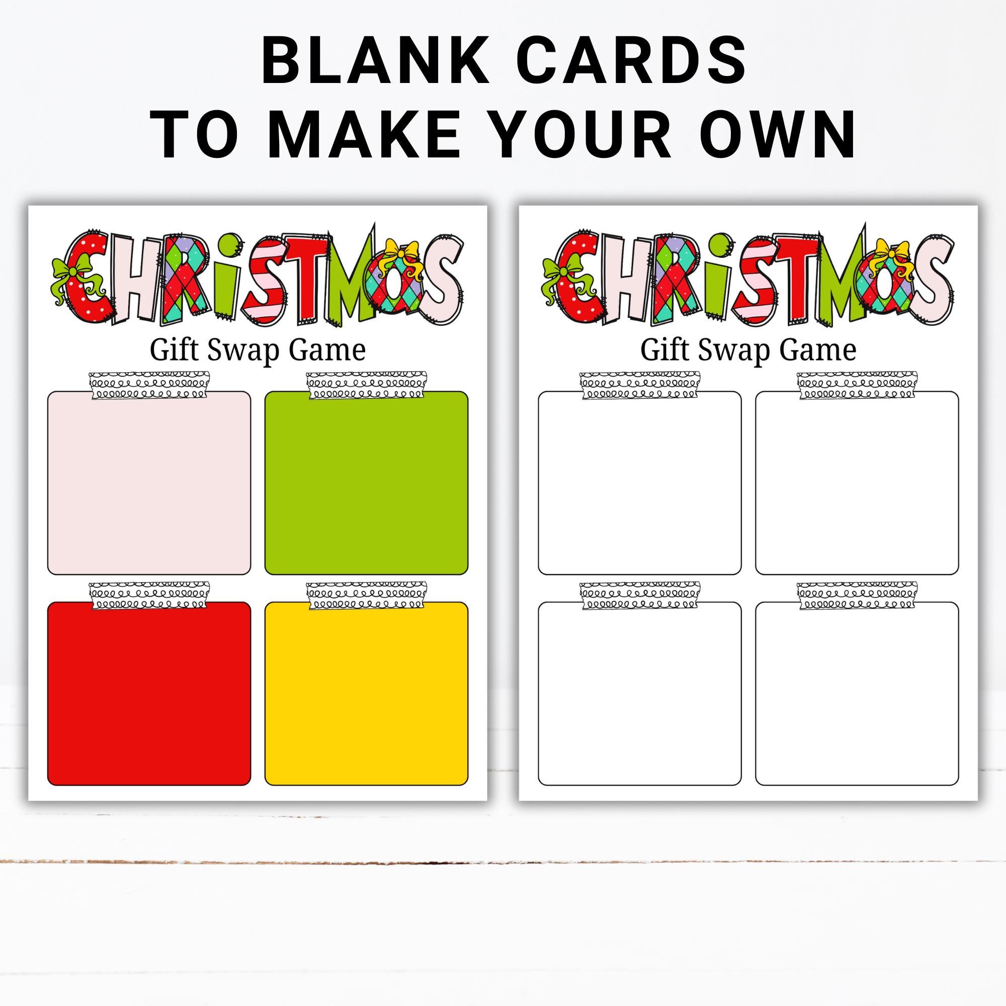 Christmas Gift Swap Game | Printable White Elephant Gift Exchange Cards ...