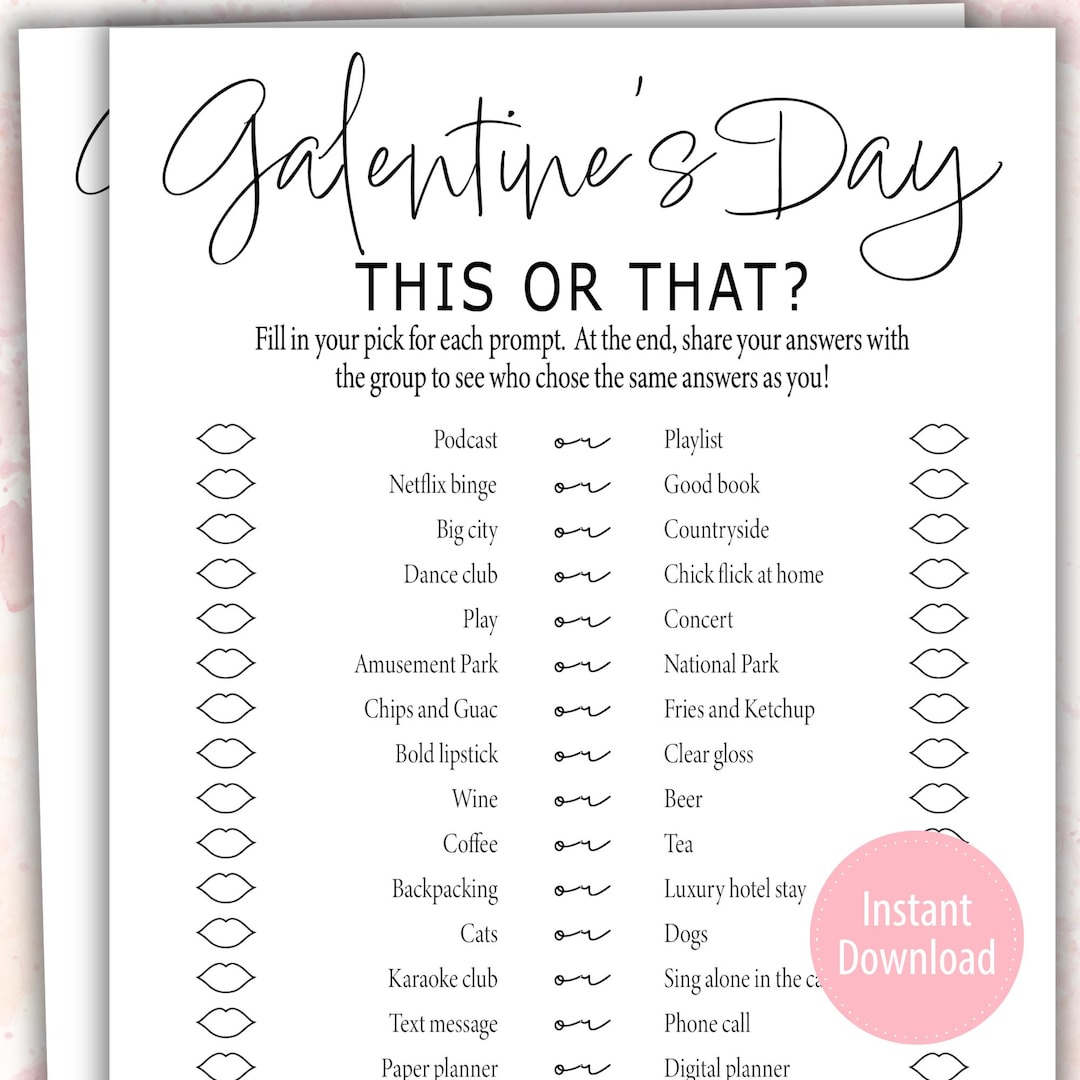 Galentines Printable This or That Game | Black and White Girls Night ...