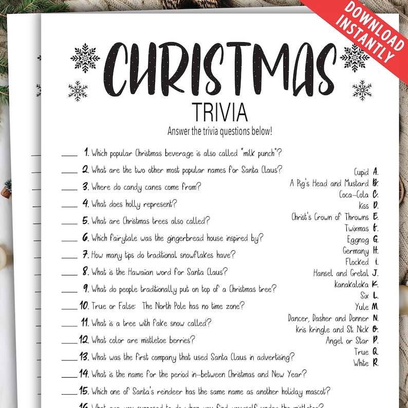 Christmas Printable Trivia Game | Christmas Gathering Game Night ...