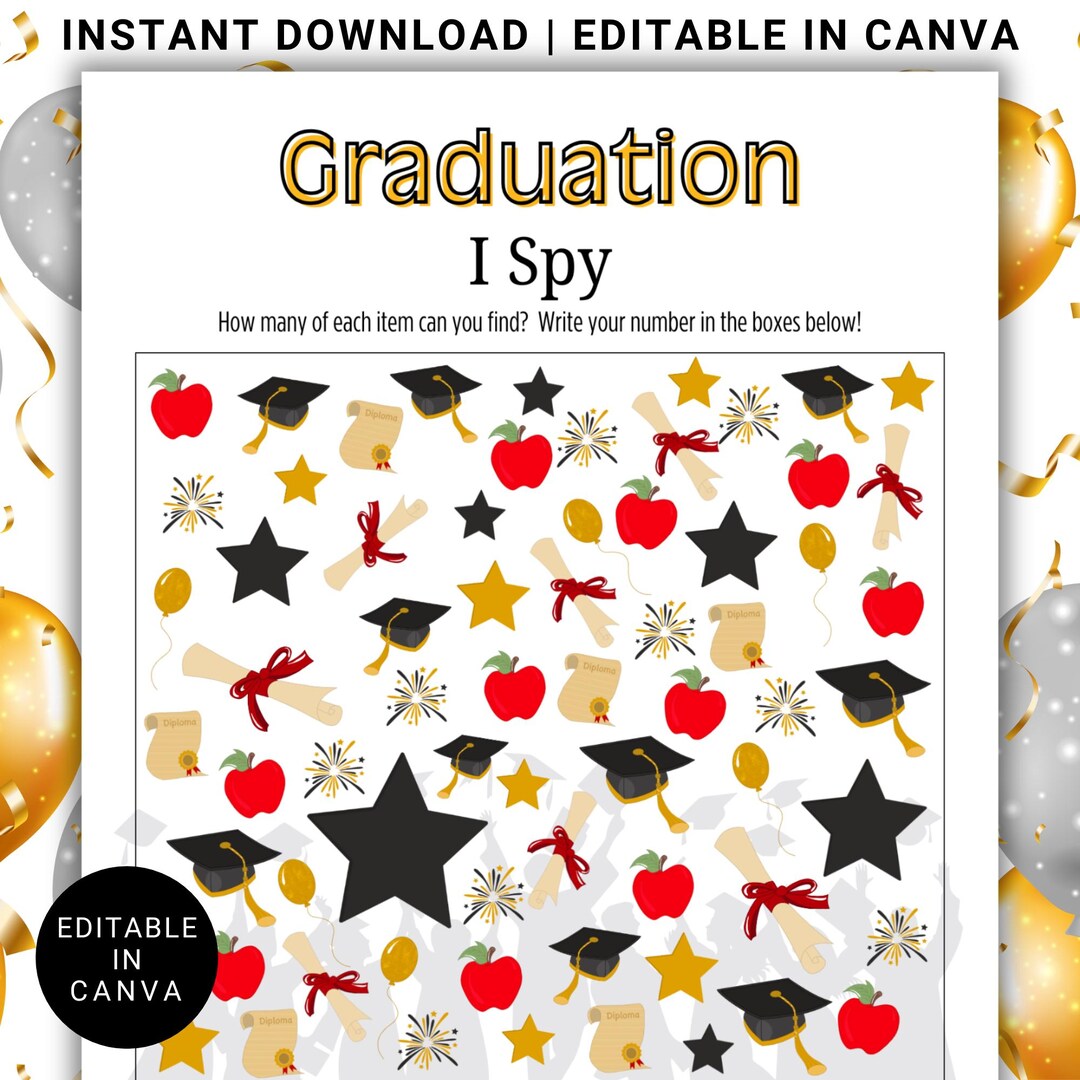 Editable Graduation I Spy Game Printable Grad Party Activity Fun ...