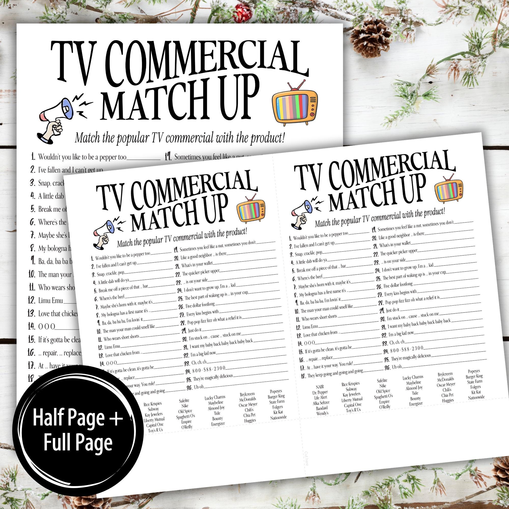 TV Commercial Match-up Game | Match the Commercial Ad to the Product ...