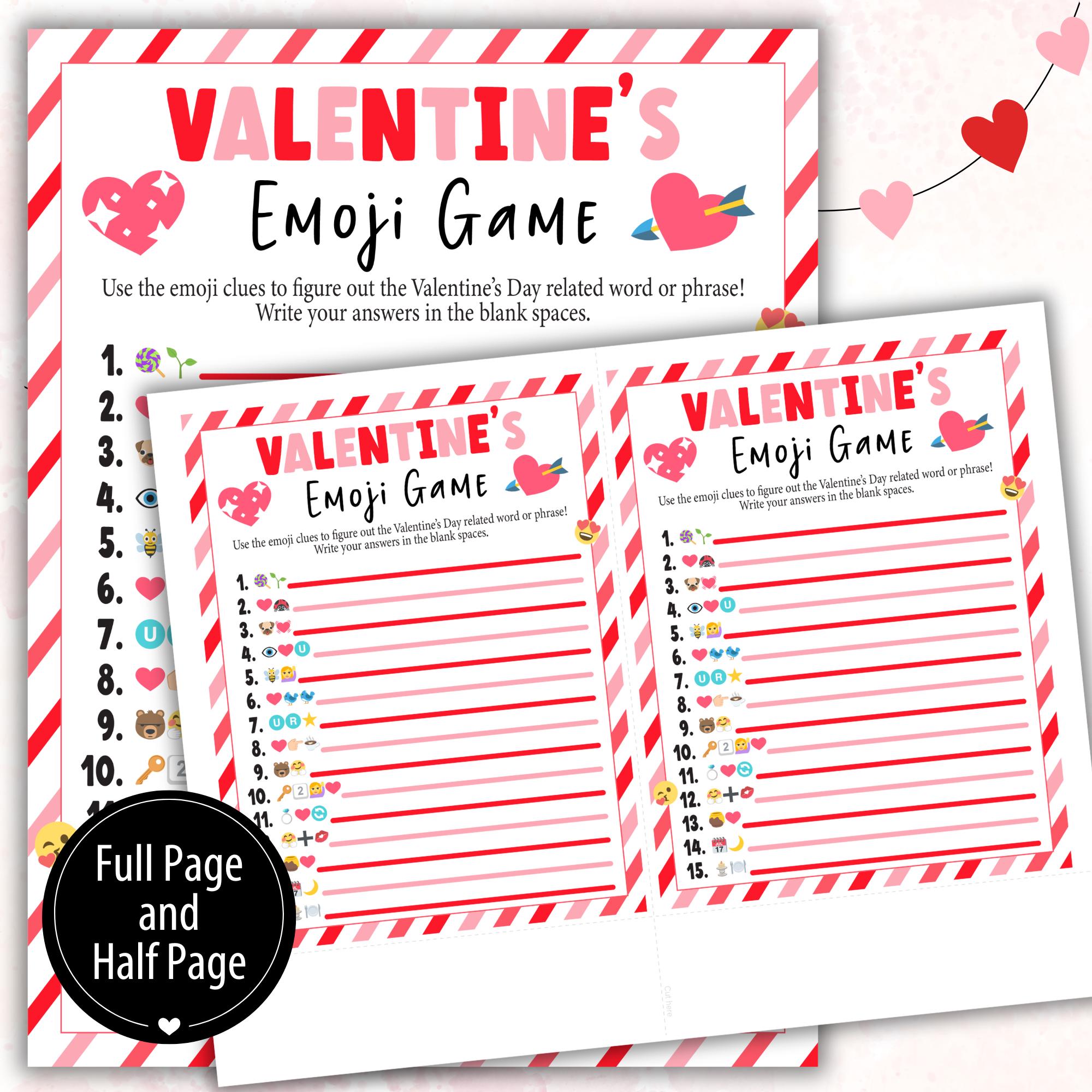 Fun Printable Valentine Emoji Game | Valentine Day Printable Game for ...