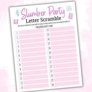 Fun Printable Slumber Party Letter Scramble Game | Girl Teen or Tween ...