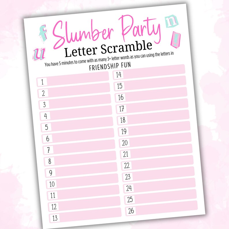 Fun Printable Slumber Party Letter Scramble Game | Girl Teen or Tween ...
