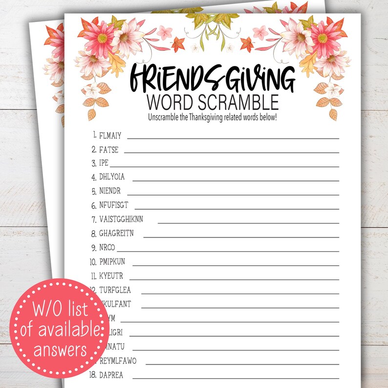Friendsgiving Word Scramble | Friendsgiving Gathering Game Night ...