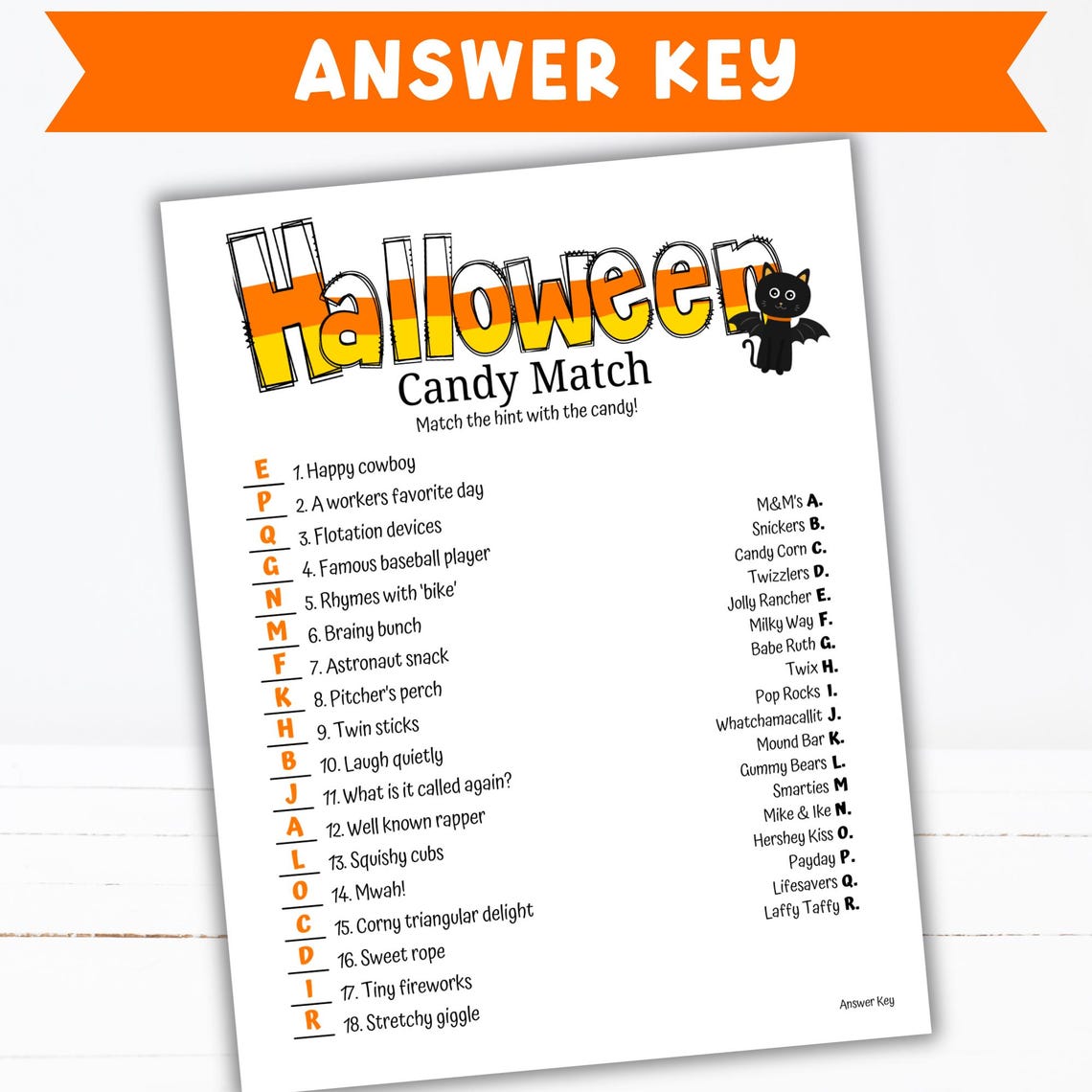 Editable Printable Halloween Candy Match Game | Match the Candy Slogan ...