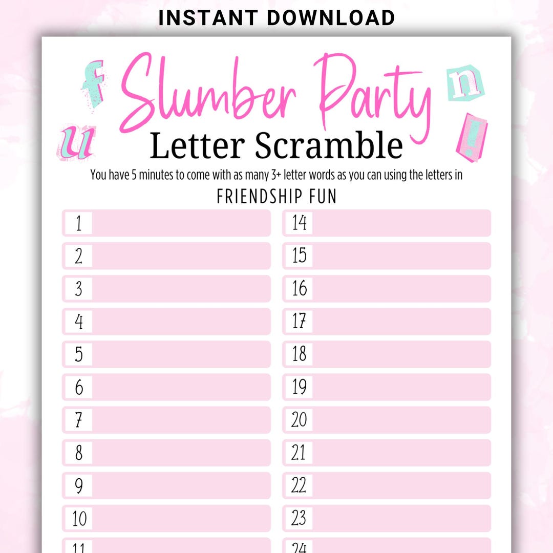 Fun Printable Slumber Party Letter Scramble Game | Girl Teen or Tween ...