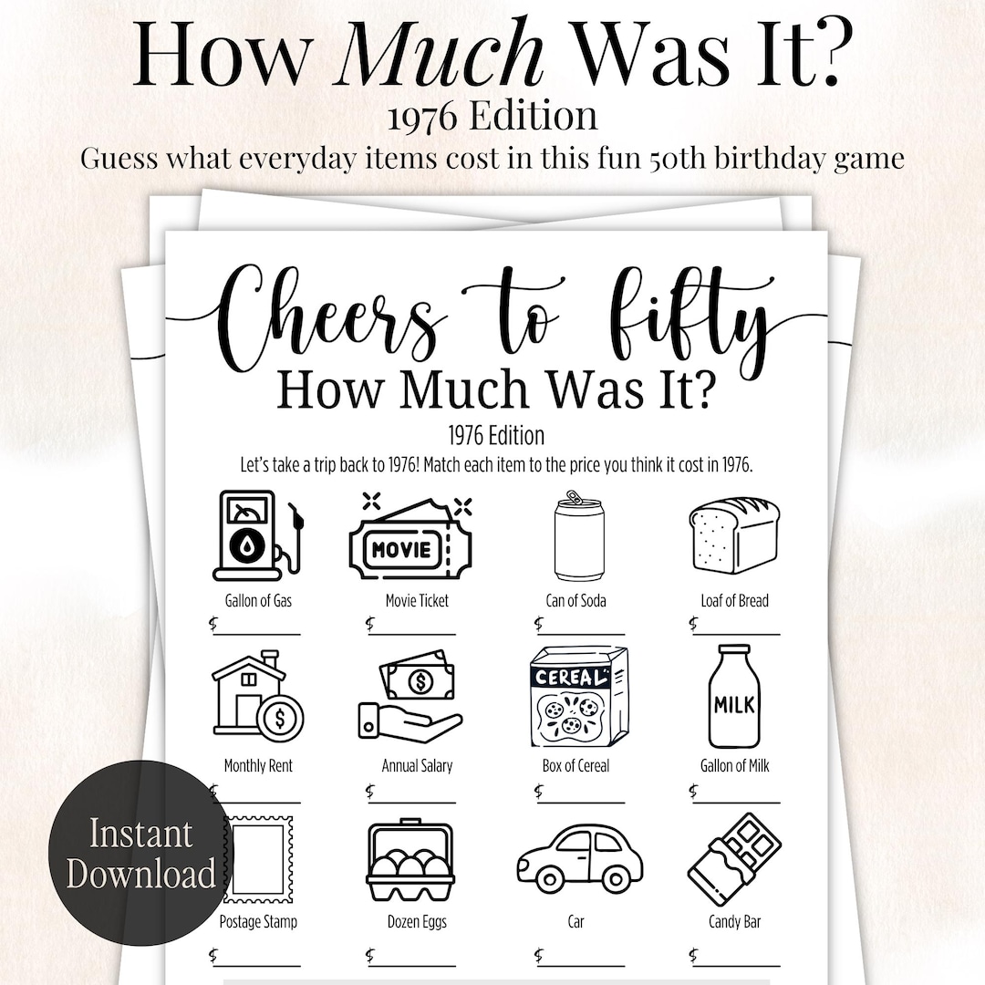 50th Birthday Guess the Price Printable Game | Cheers to Fifty Guess ...