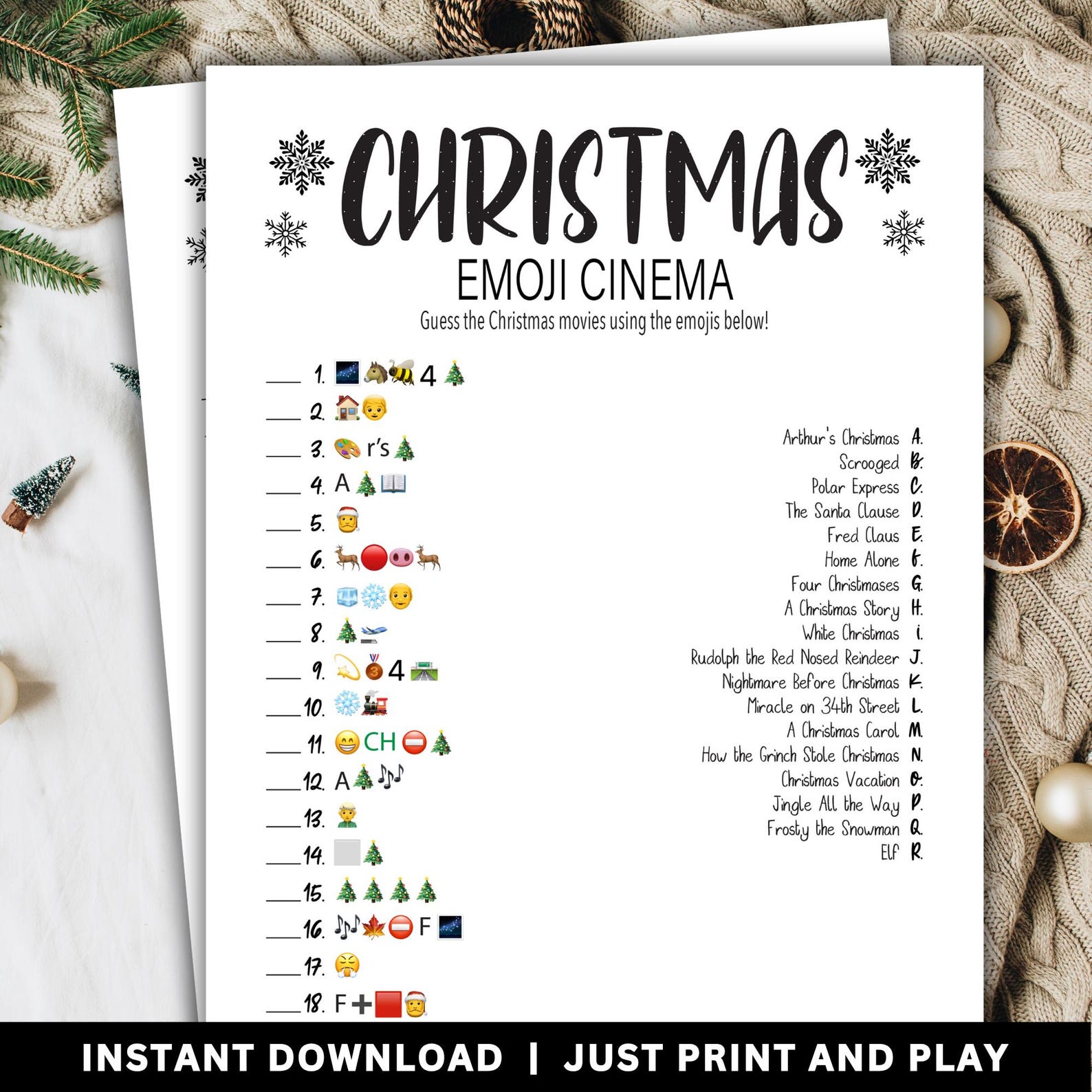 Christmas Movie Emoji Game | Christmas Gathering Game Night | Christmas ...