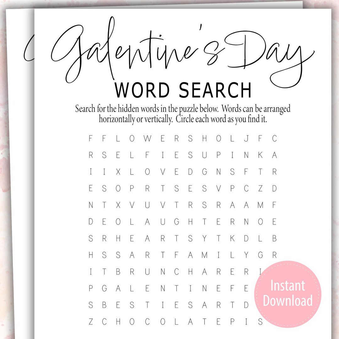 Galentines Party Printable Word Search Game | Black and White ...