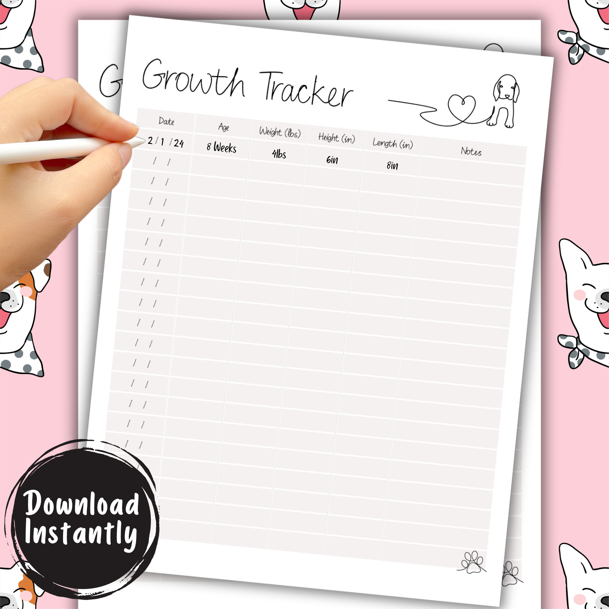 Puppy Growth Tracker | Printable Dog Growth Log | Puppy Printable ...