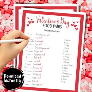 Valentines Food Pairs Matching Game | Valentines Party Games | Holiday ...