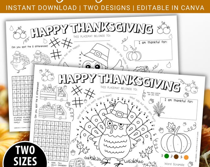Printable Editable Thanksgiving Activity Placemat for Kids ...