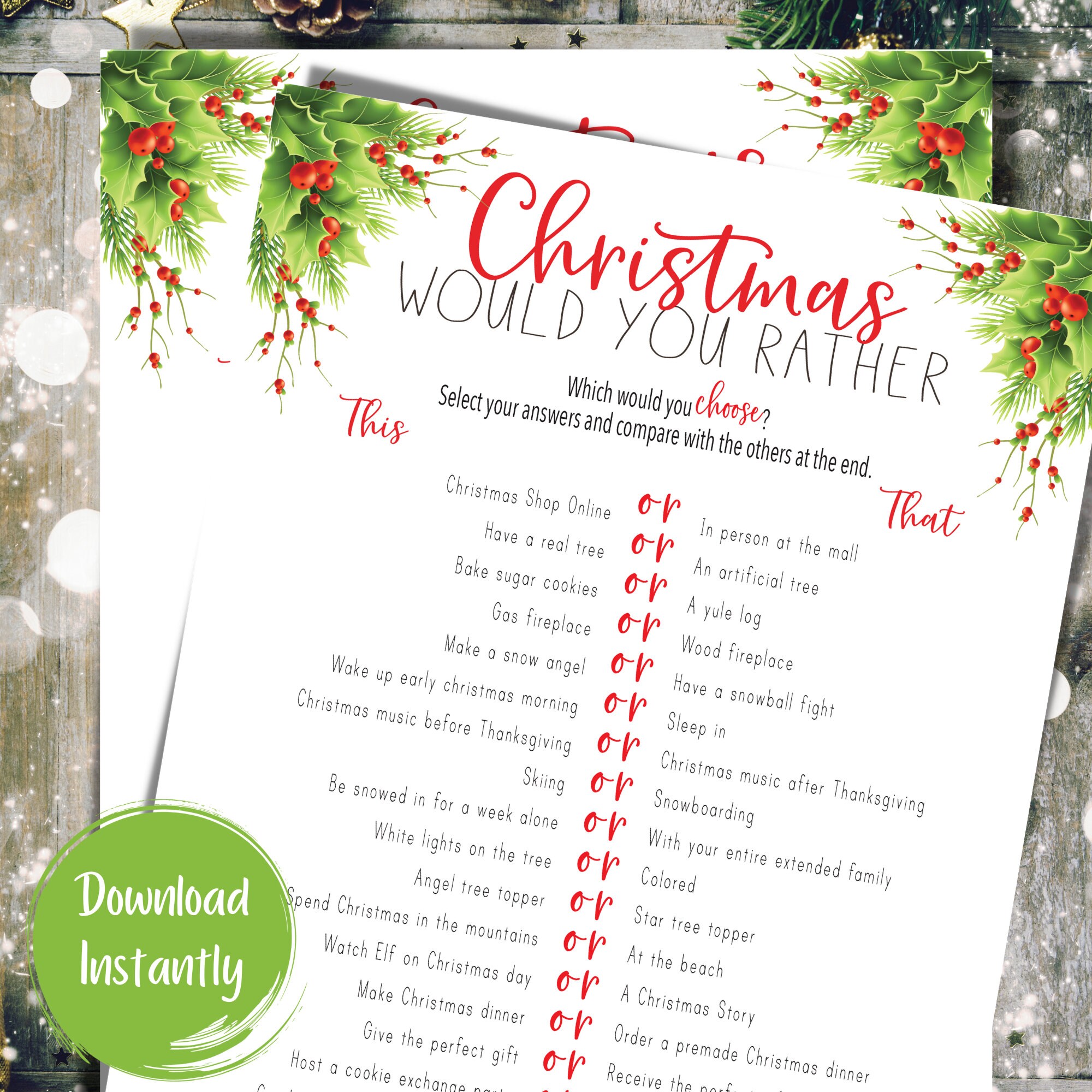 Christmas Printable Games Would You Rather Christmas Games Christmas ...