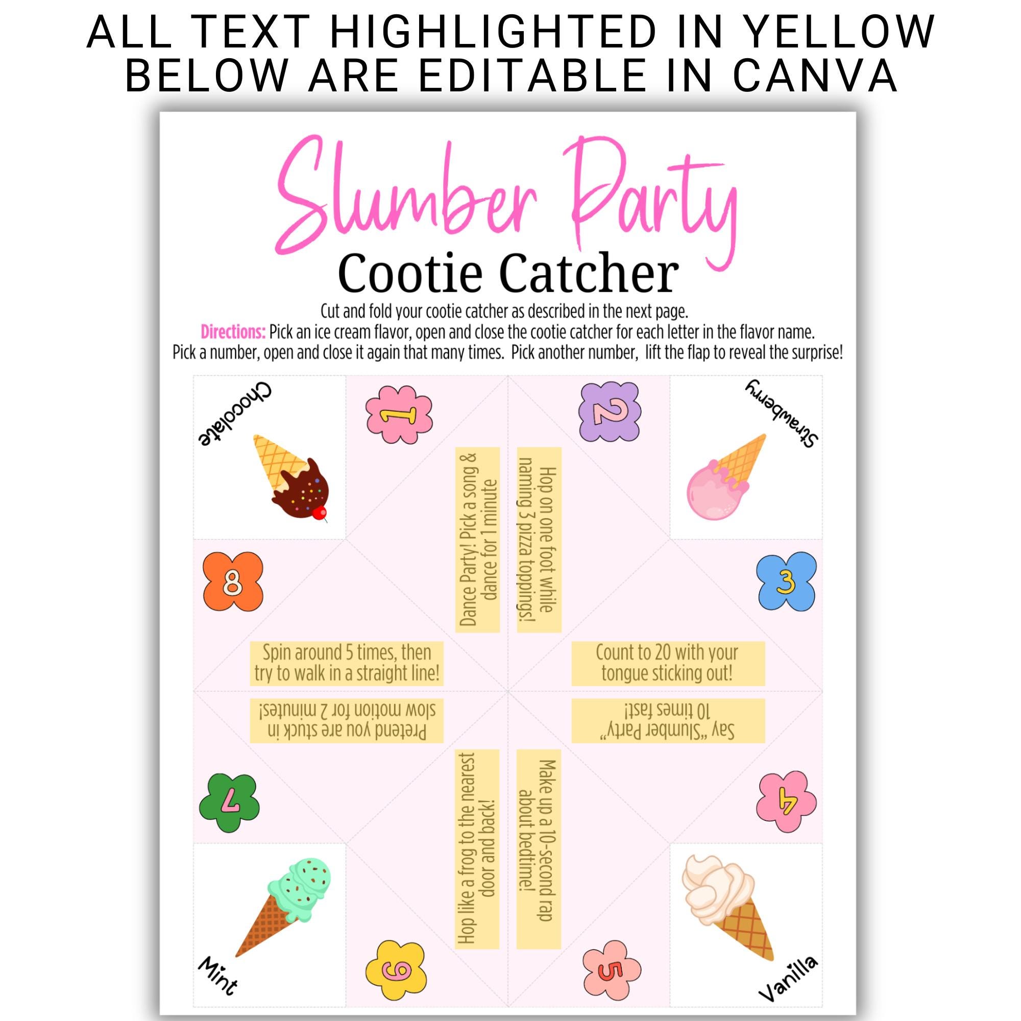 Fun Printable Cootie Catcher Game | Girl Teen or Tween Slumber Party ...