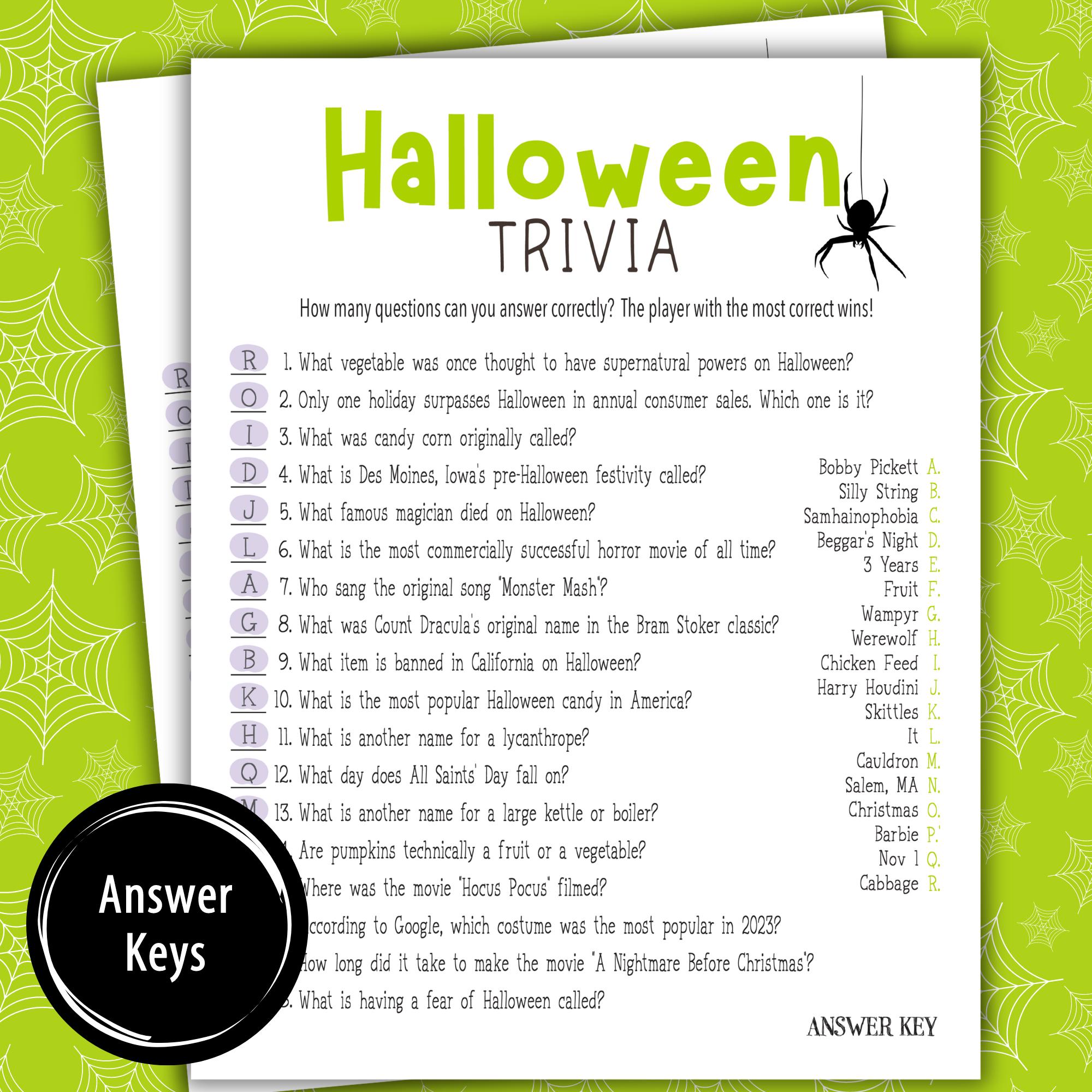 Halloween Trivia Game | Printable Halloween Party Game | Halloween ...