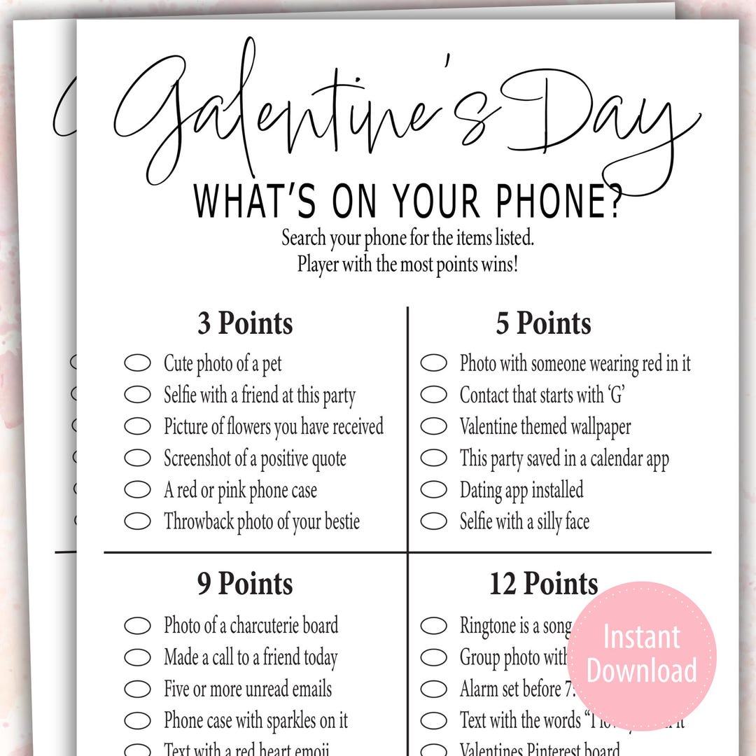 Galentines Party Whats on Your Phone Game | Black and White Galentines ...