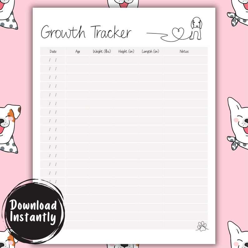 Puppy Growth Tracker | Printable Dog Growth Log | Puppy Printable ...