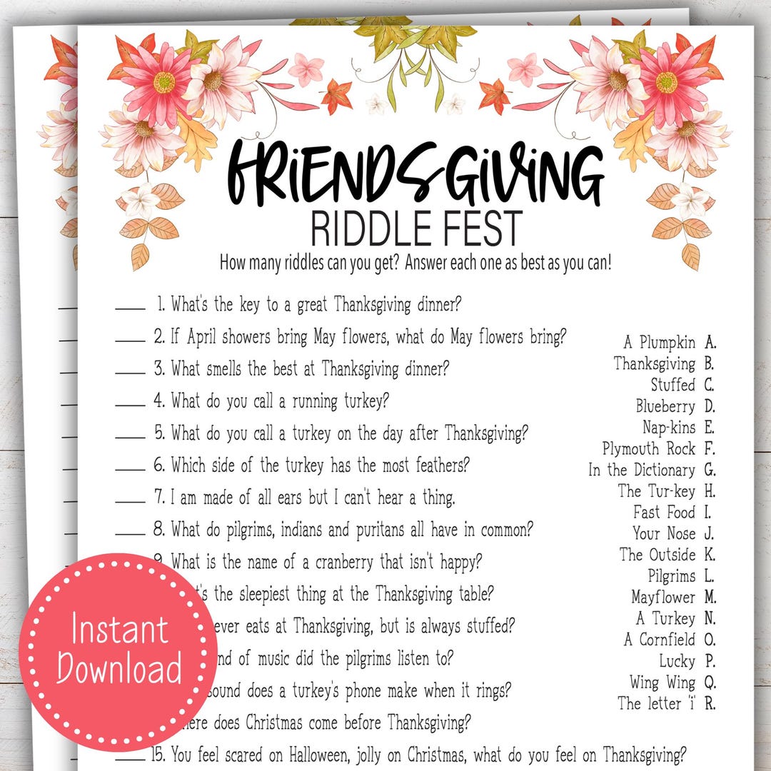 Friendsgiving Riddles Printable Game | Friendsgiving Gathering Game ...