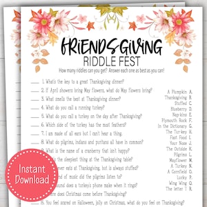 Friendsgiving Riddles Printable Game | Friendsgiving Gathering Game ...