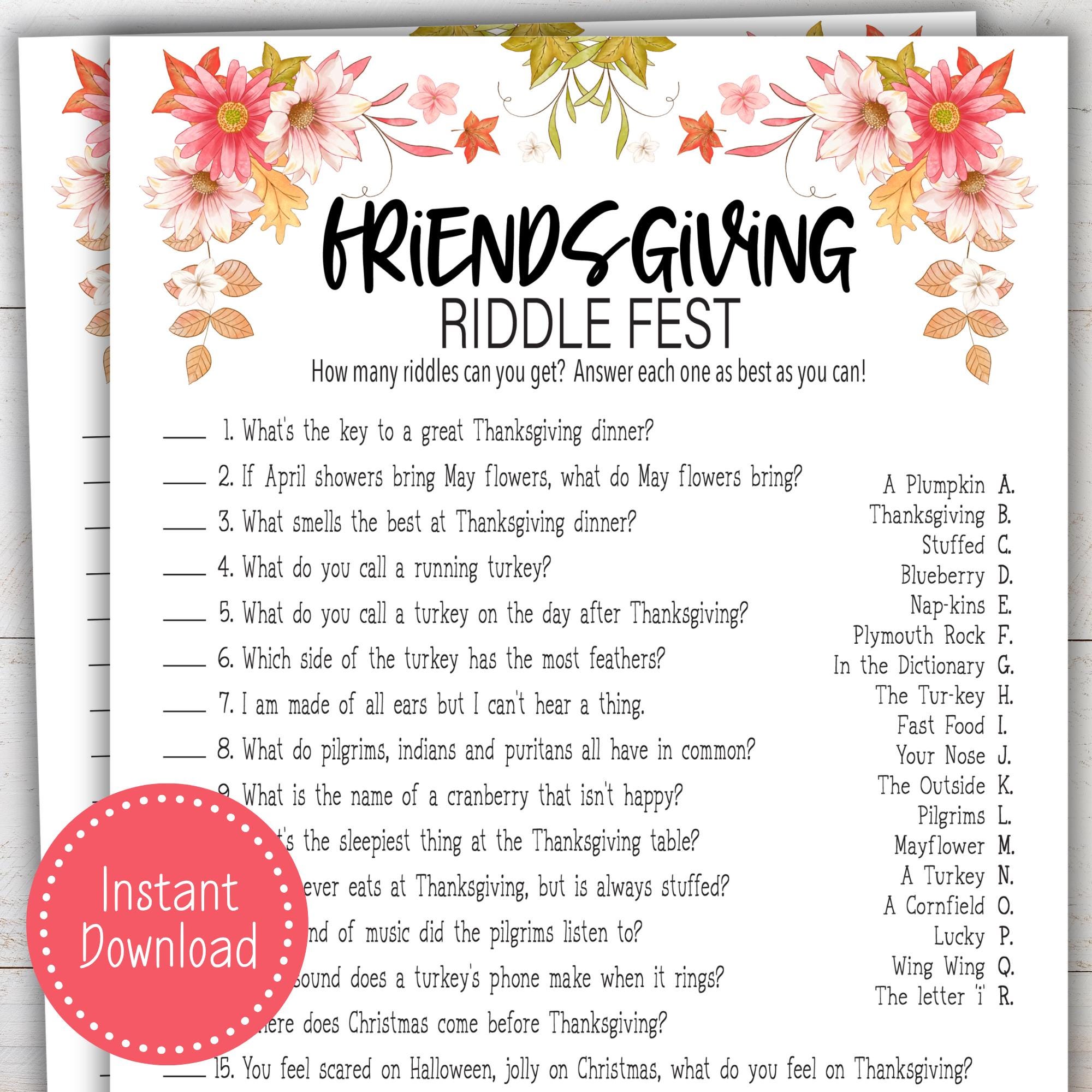 Friendsgiving Riddles Printable Game | Friendsgiving Gathering Game ...
