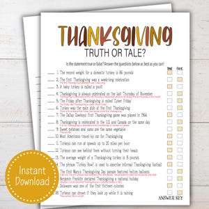 Thanksgiving True or False Questions Thanksgiving Game Night ...