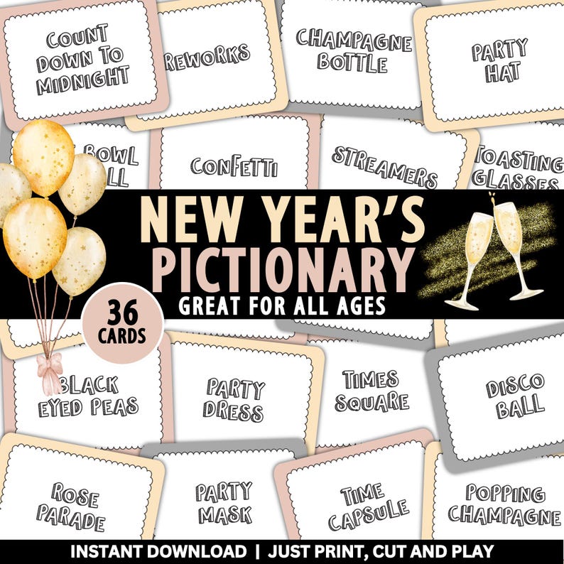 New Years Printable Pictionary Game | New Years Office Party Game ...