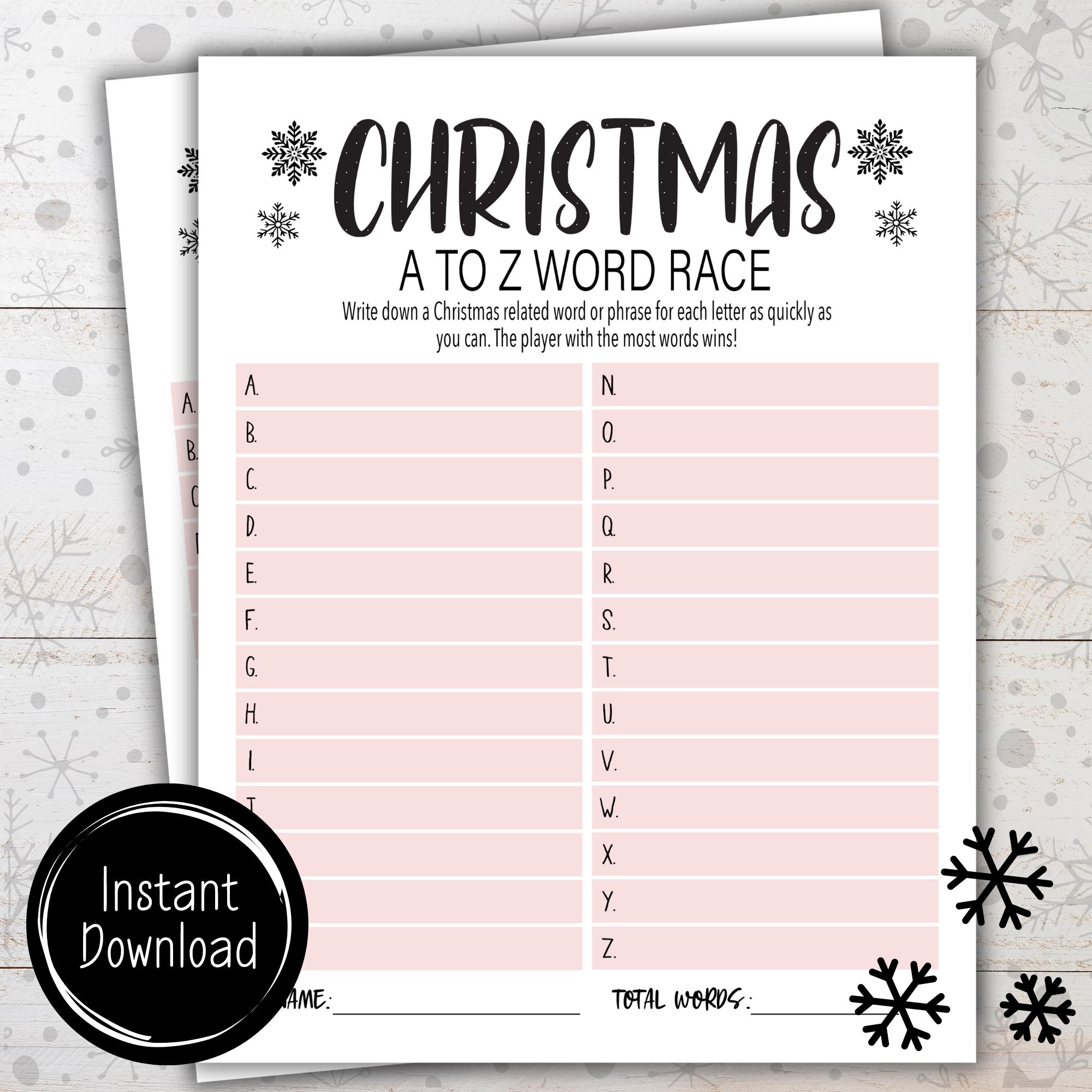 Christmas Printable Word Race Game | Christmas Gathering Game Night ...