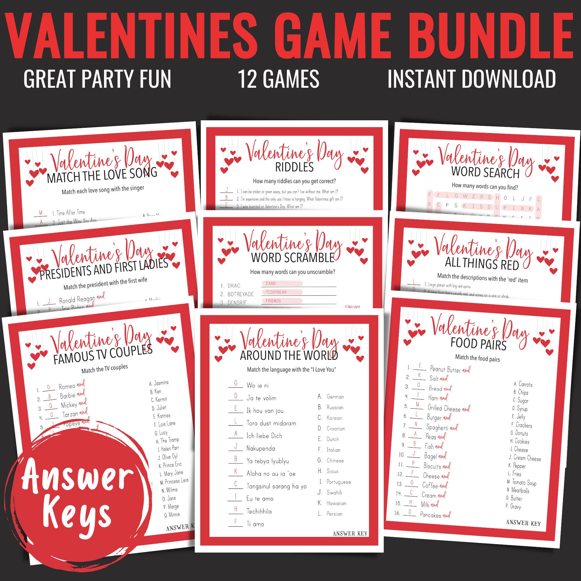 Valentines Day Game Bundle Galentines Party Games Classroom Games ...