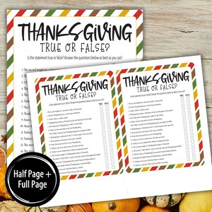 Thanksgiving True or False Questions With Border | Thanksgiving Game ...