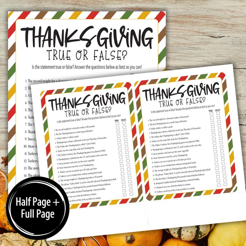 Thanksgiving True or False Questions With Border | Thanksgiving Game ...