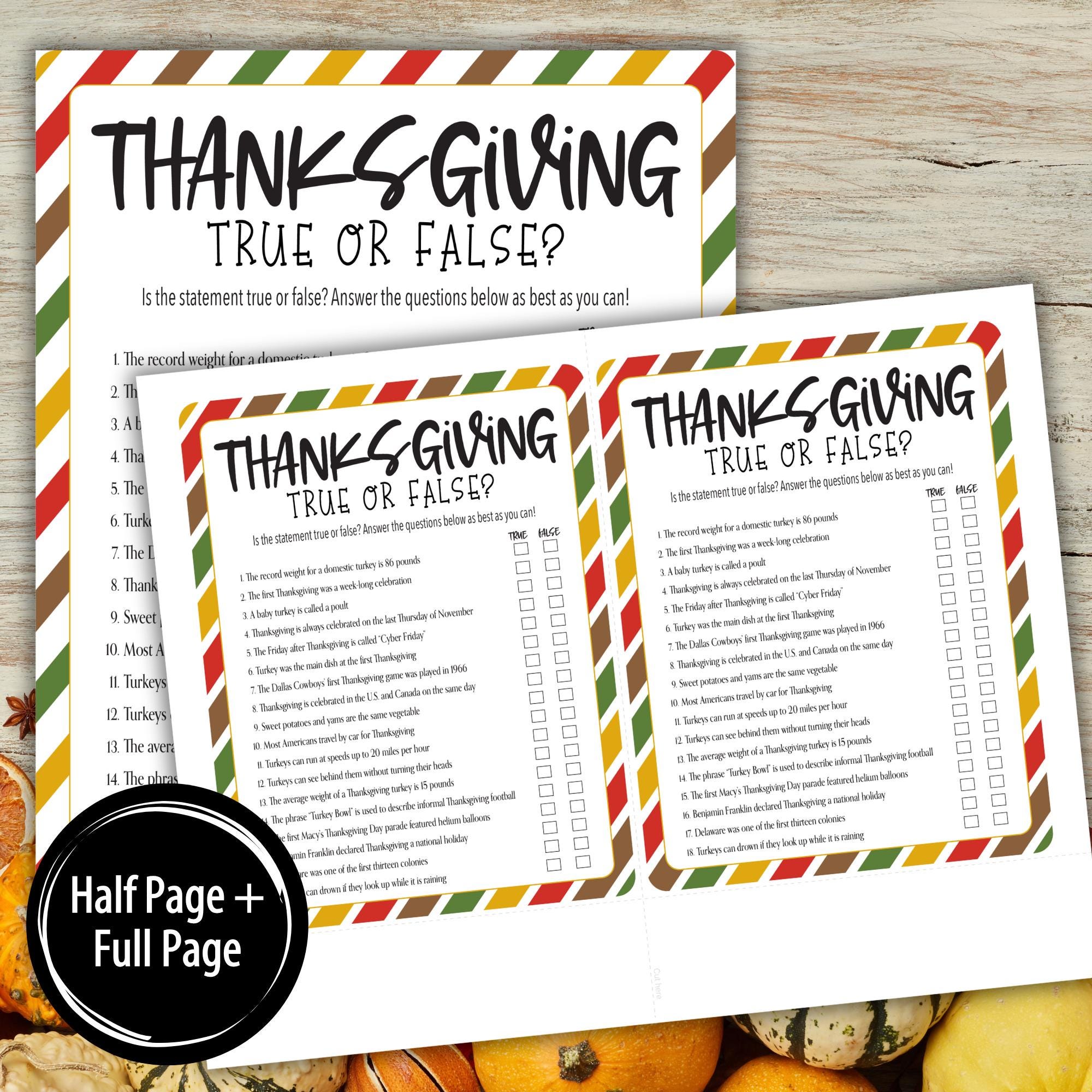 Thanksgiving True or False Questions With Border | Thanksgiving Game ...