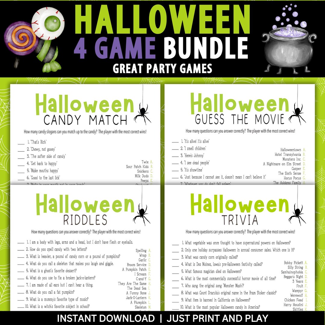 Halloween Printable Game Bundle | Halloween Riddles | Guess the ...