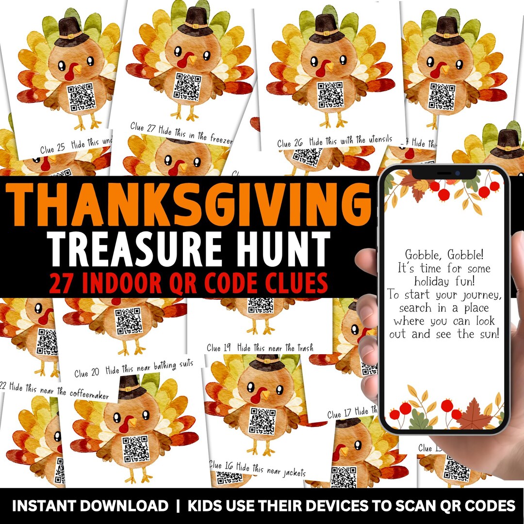 Indoor Turkey Thanksgiving Scavenger Hunt With QR Codes | Indoor ...