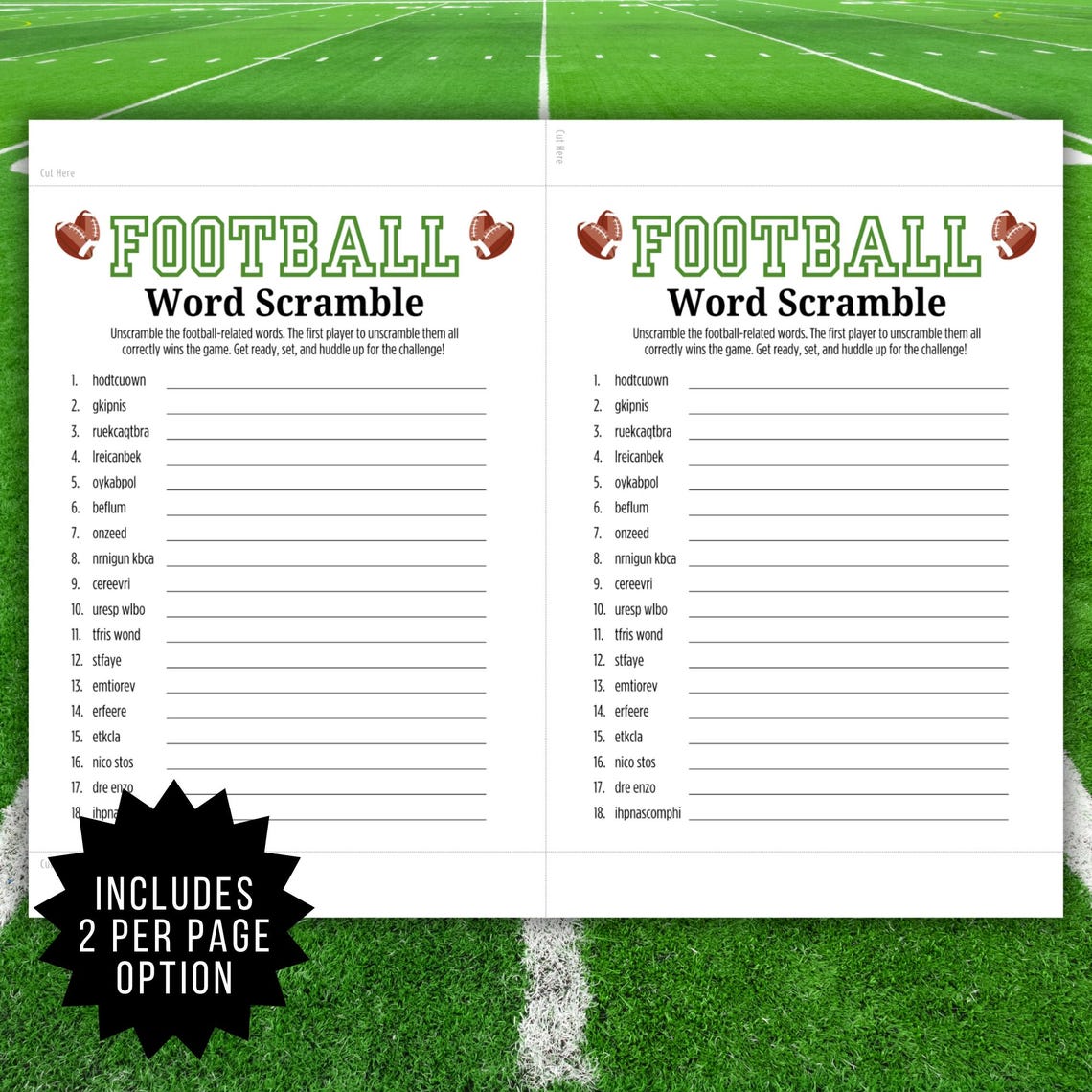 Printable Football Word Scramble Game | Football Draft Party Game ...