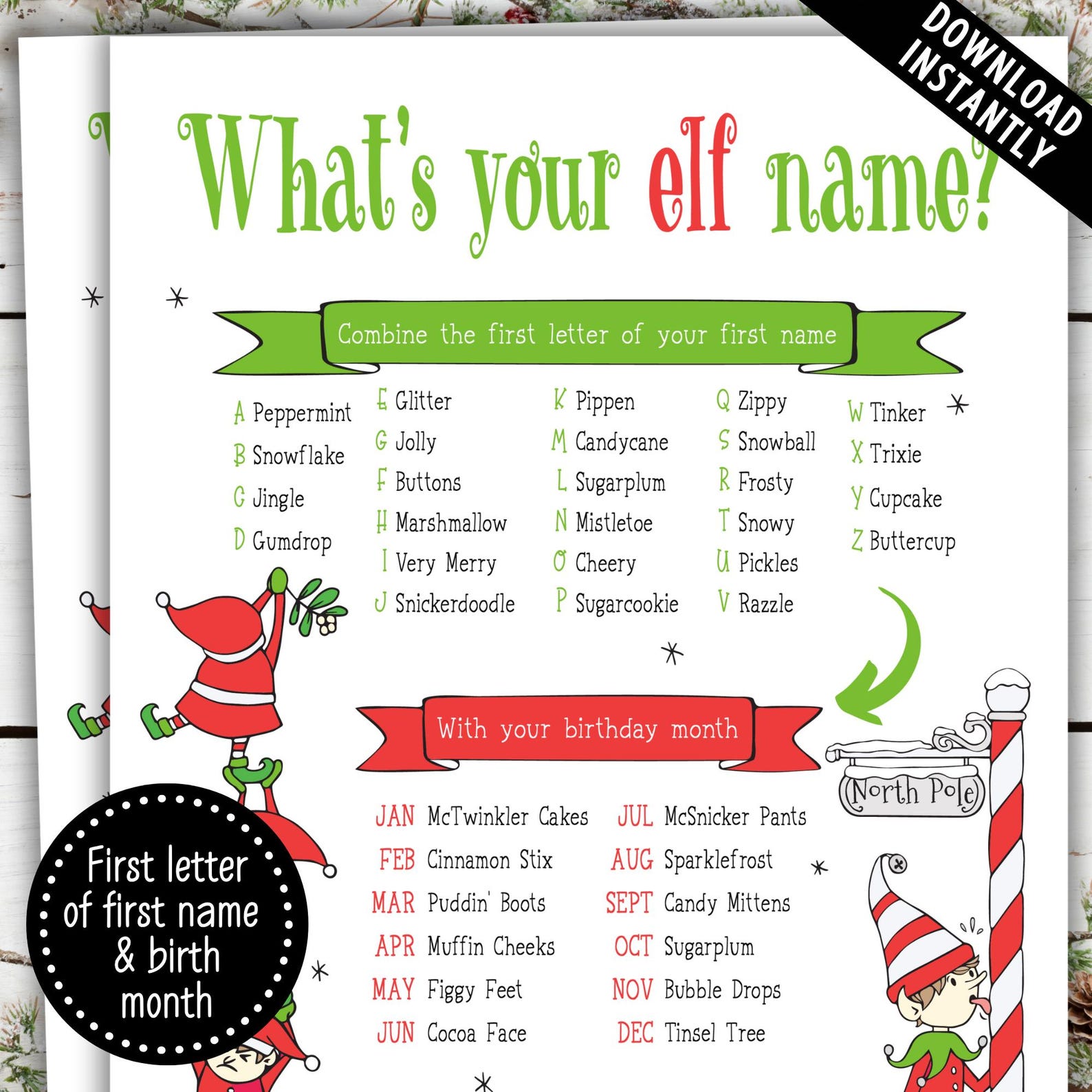 Christmas Elf Name Game Green and Red | Office Party Christmas Game ...