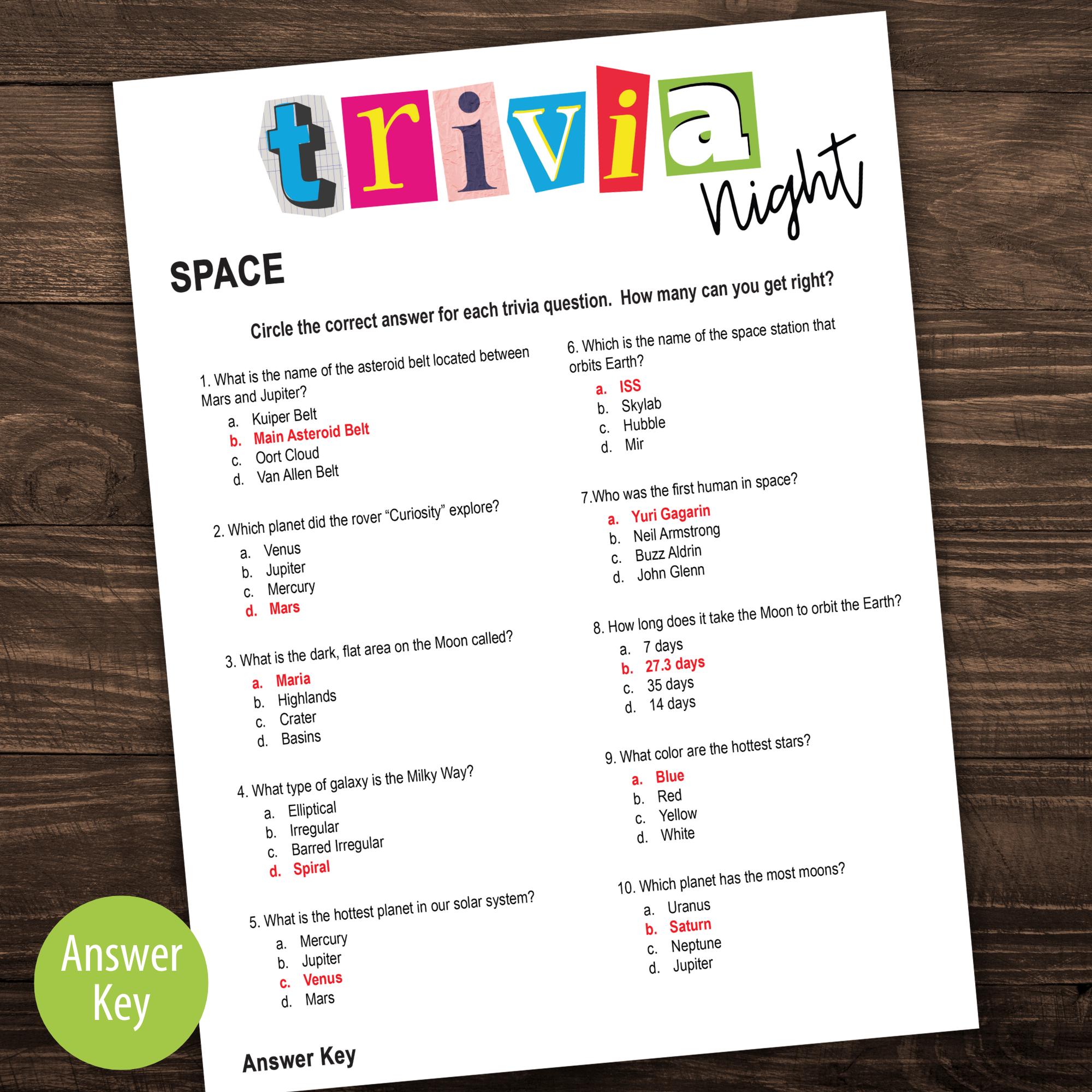 Printable Space Trivia Game | Pub Trivia Game Night | Team Building ...