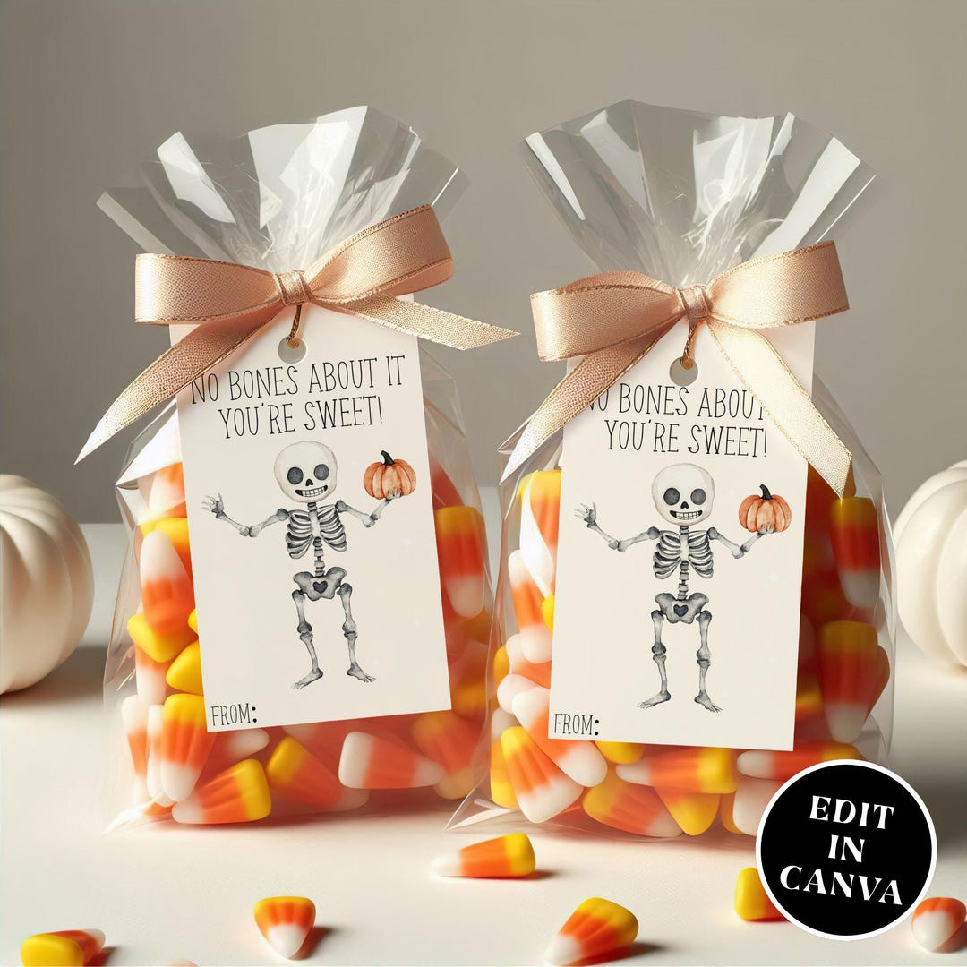 Halloween Skeleton Gift Tags Printable | Treat Bag Tags | Editable ...