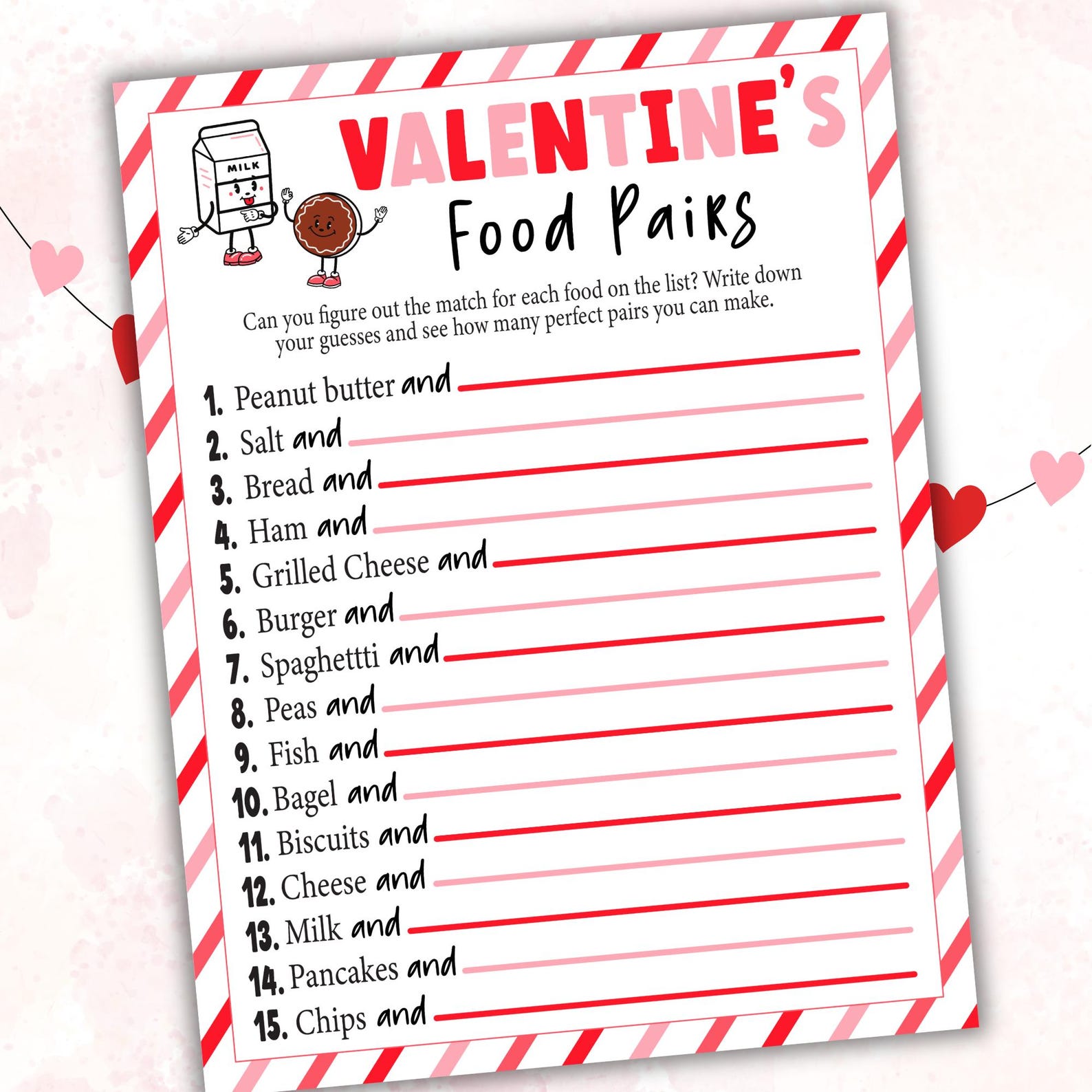 Valentines Day Food Pairs Game | Kids Valentines Food Match Game ...